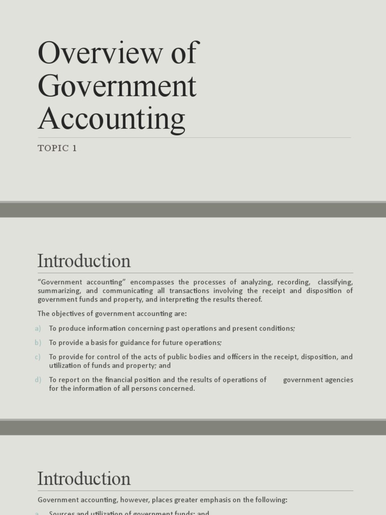 Overview of Government Accounting: Topic 1 | PDF | Financial Statement ...