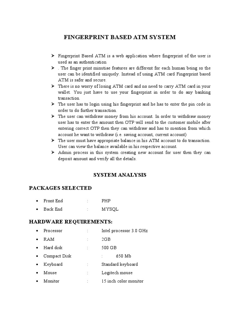 Fingerprint ATM for Secure Banking | PDF