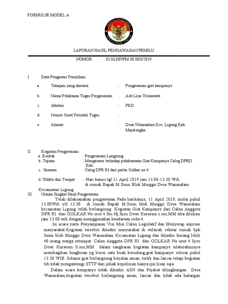 LHP Giat Kampanye Caleg DPR Ri | PDF