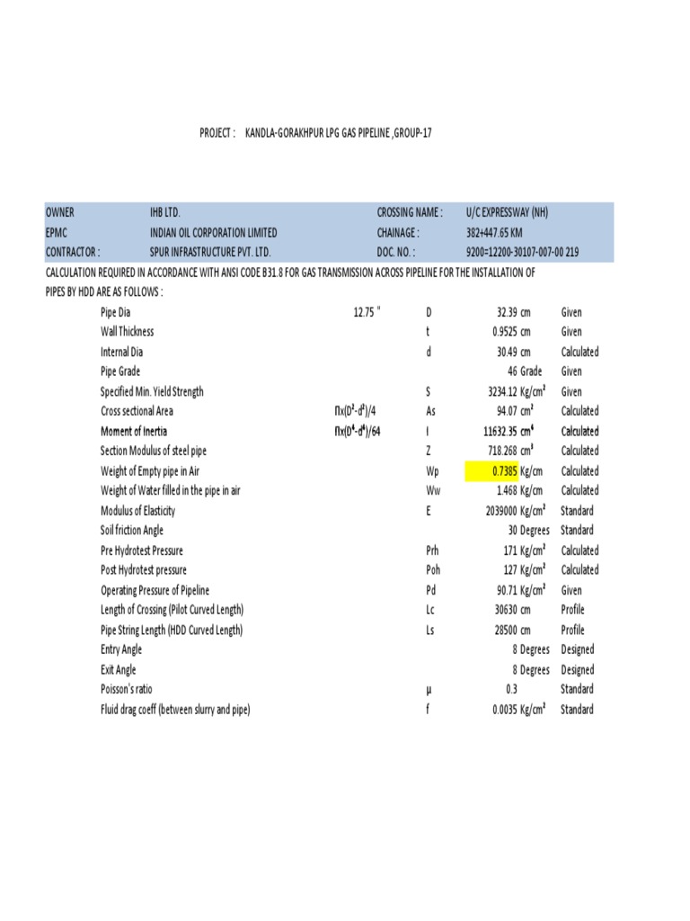 Design Calculation - KGPL SPUR INFRA CH 382.447 KM | PDF | Pipe (Fluid ...
