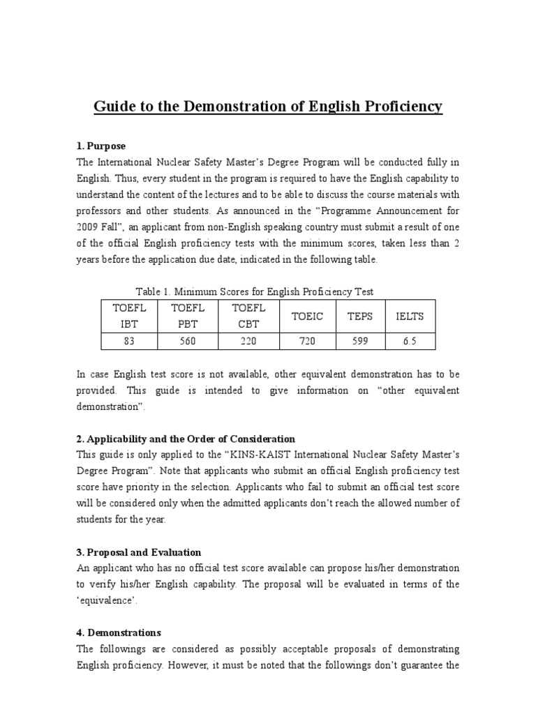 A Guide To English Proficiency Demonstrat | PDF | Test Of English As A ...