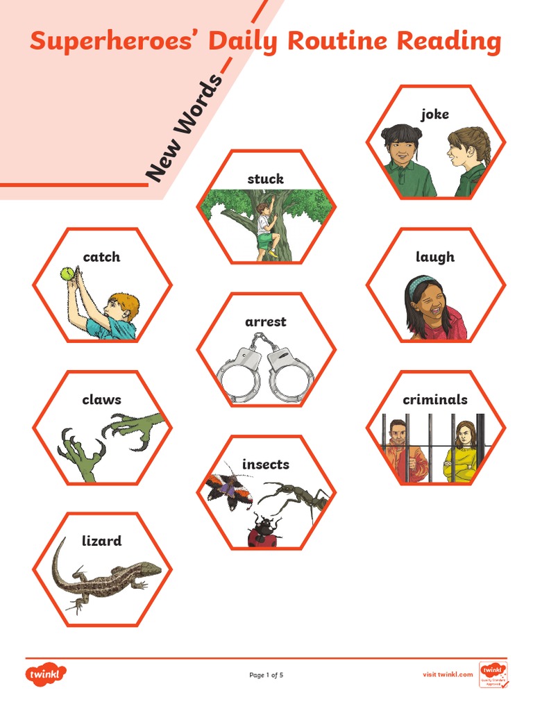 Superheroes' Daily Routine Reading: Wo RD S | PDF | Wellness