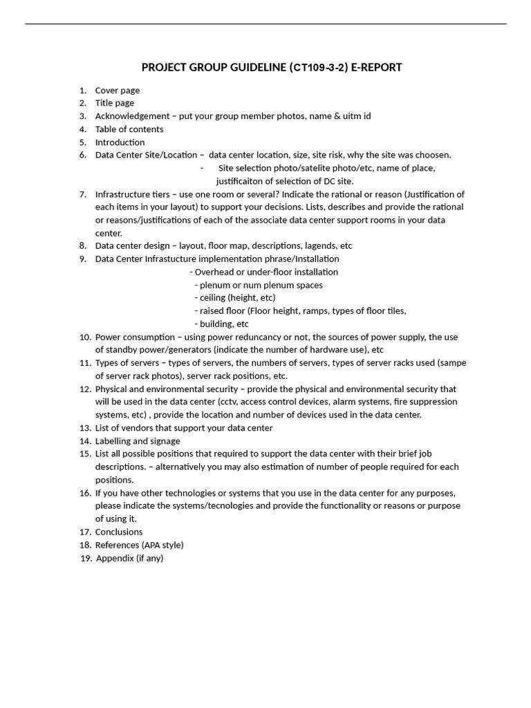 PROJECT - GROUP - GUIDELINE CT109-3-2 Data Center Infrastructure ...