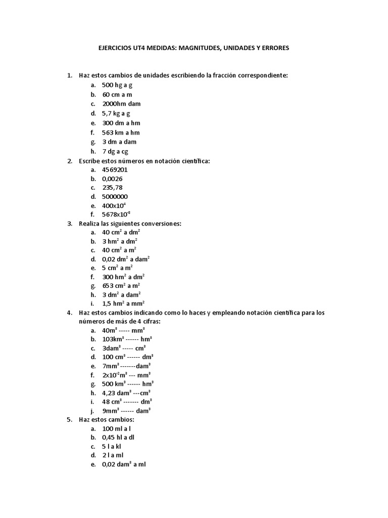 Ejercicios Ut4 Medidas | PDF | Medición | Teoría de la medida