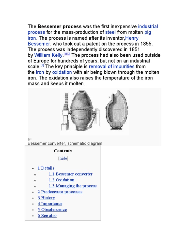 Bessemer Process: Steel Production Revolution | PDF | Transition Metals ...