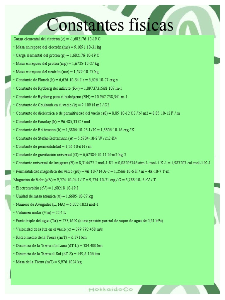 Constantes Físicas Esenciales | PDF | Métodos y materiales de enseñanza ...