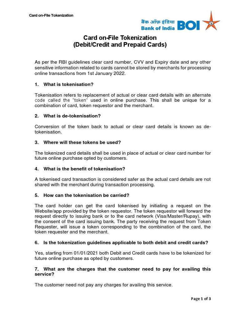 Card On-File Tokenization (Debit/Credit and Prepaid Cards) | PDF ...