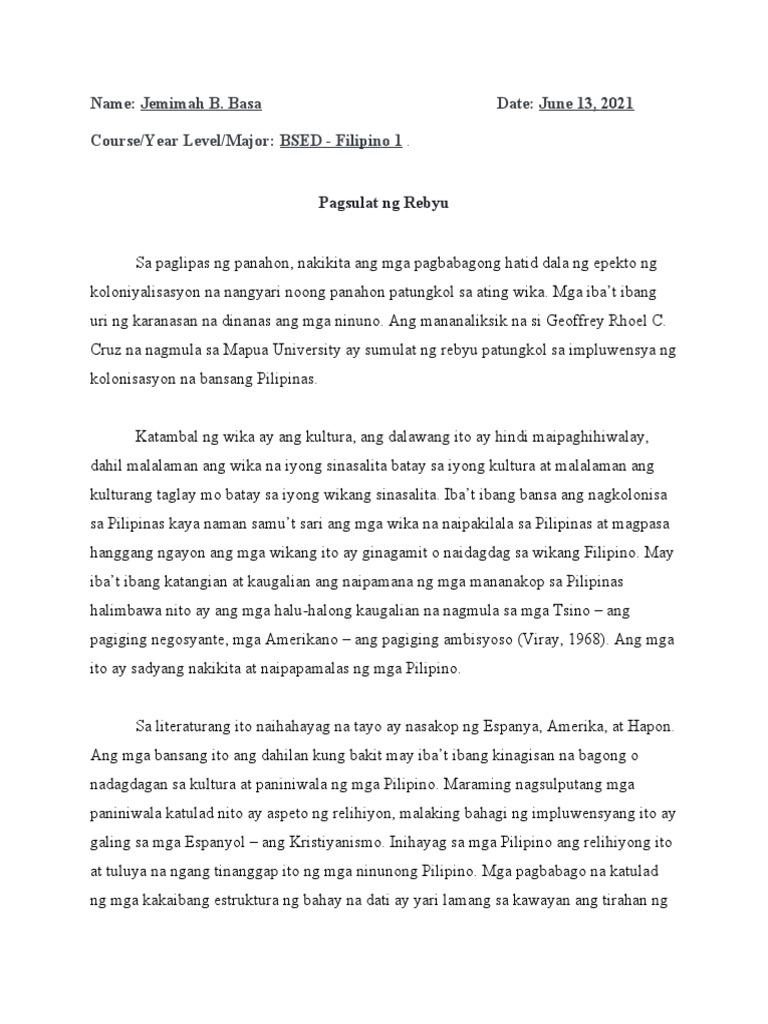 Pagsulat NG Rebyu | PDF