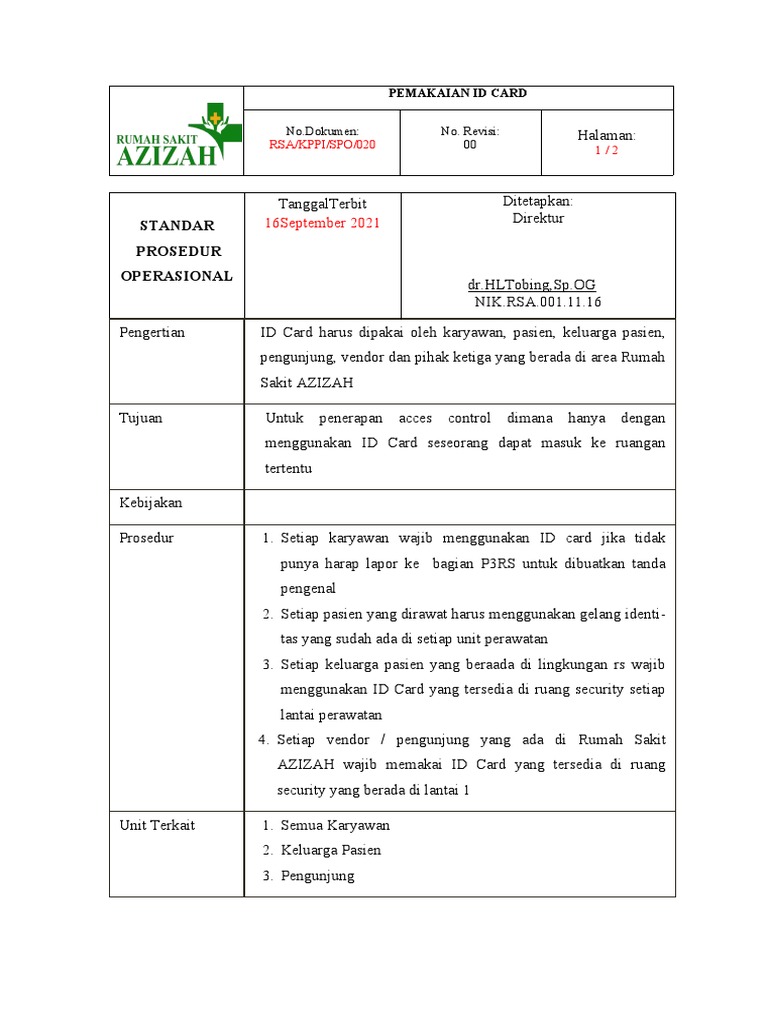 Spo Pemakaian Id Card | PDF