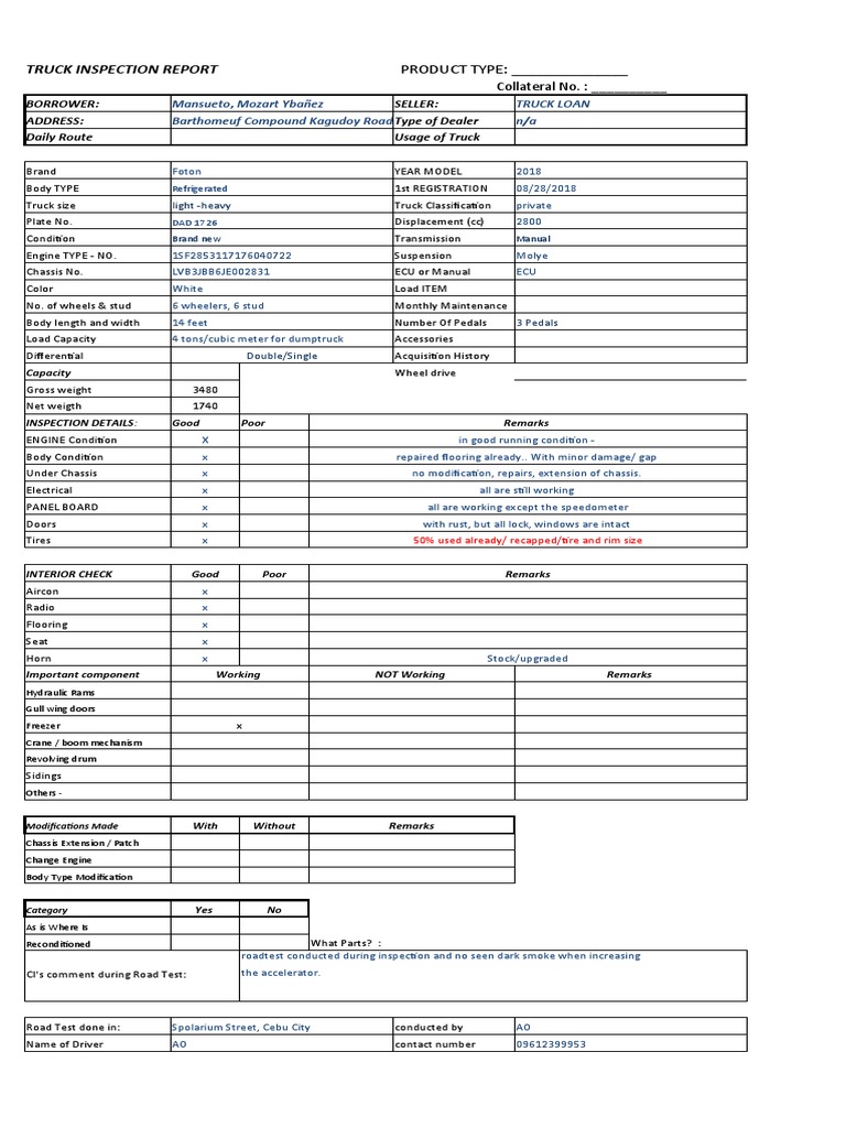Truck Inspection Report2021Final - 1643936951 | PDF