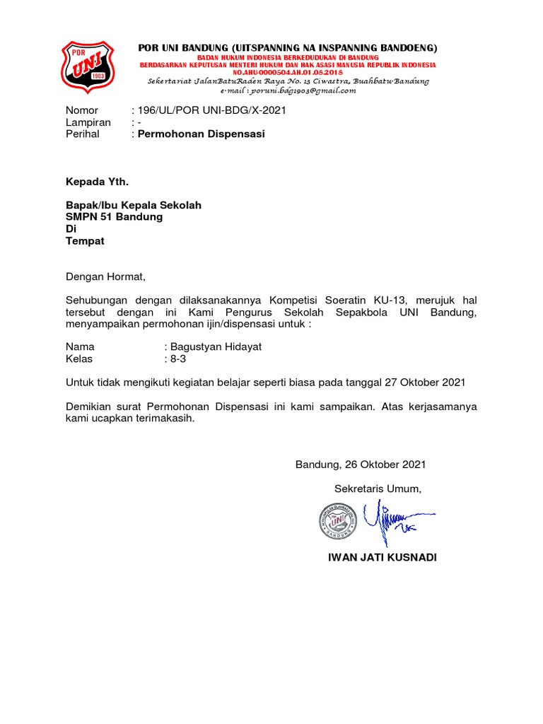 Surat Dispen No 196 SD 216 | PDF