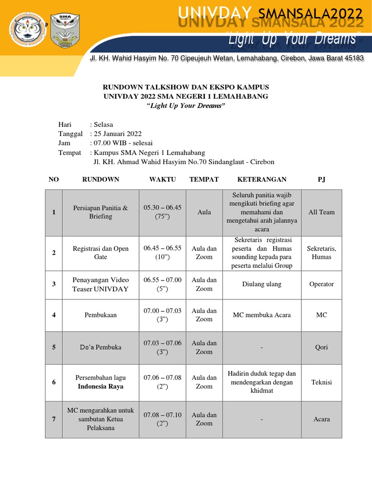 RUNDOWN Talk Show Dan Ekspo Kampus 1 | PDF