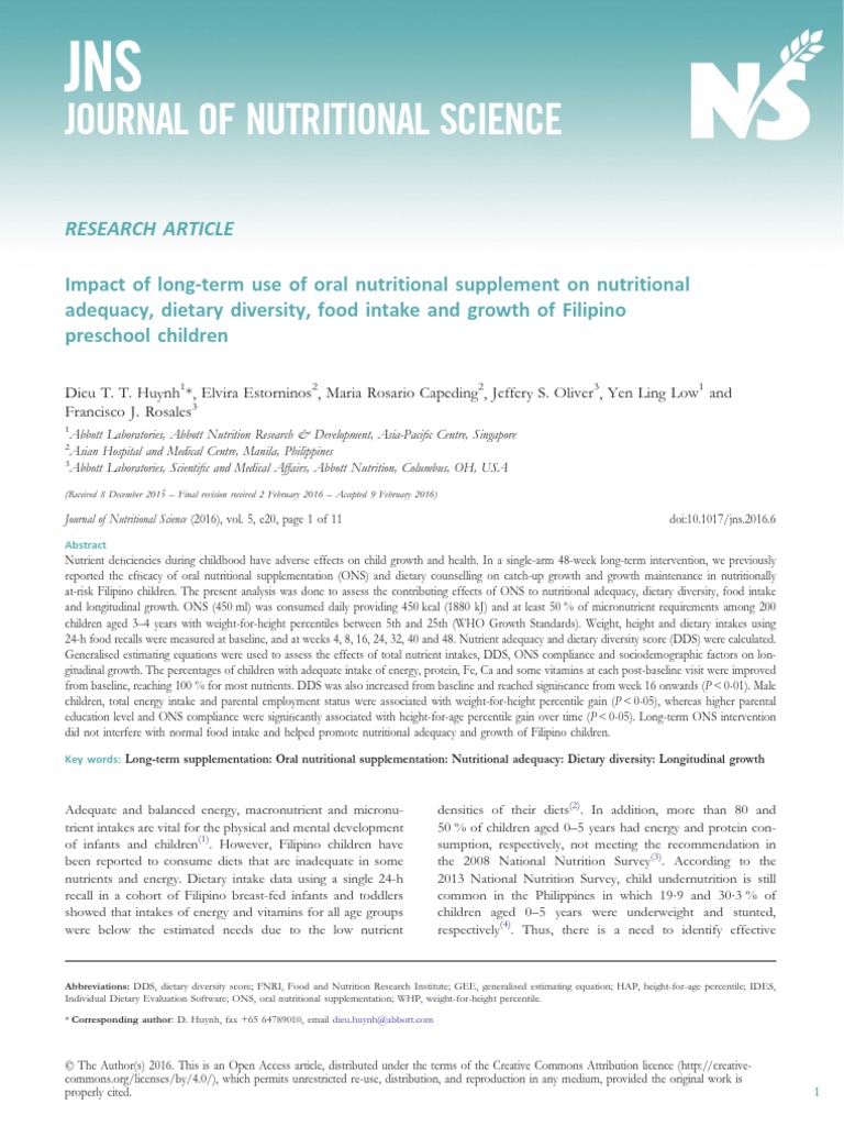 Journal of Nutritional Science | PDF | Nutrients | Human Nutrition