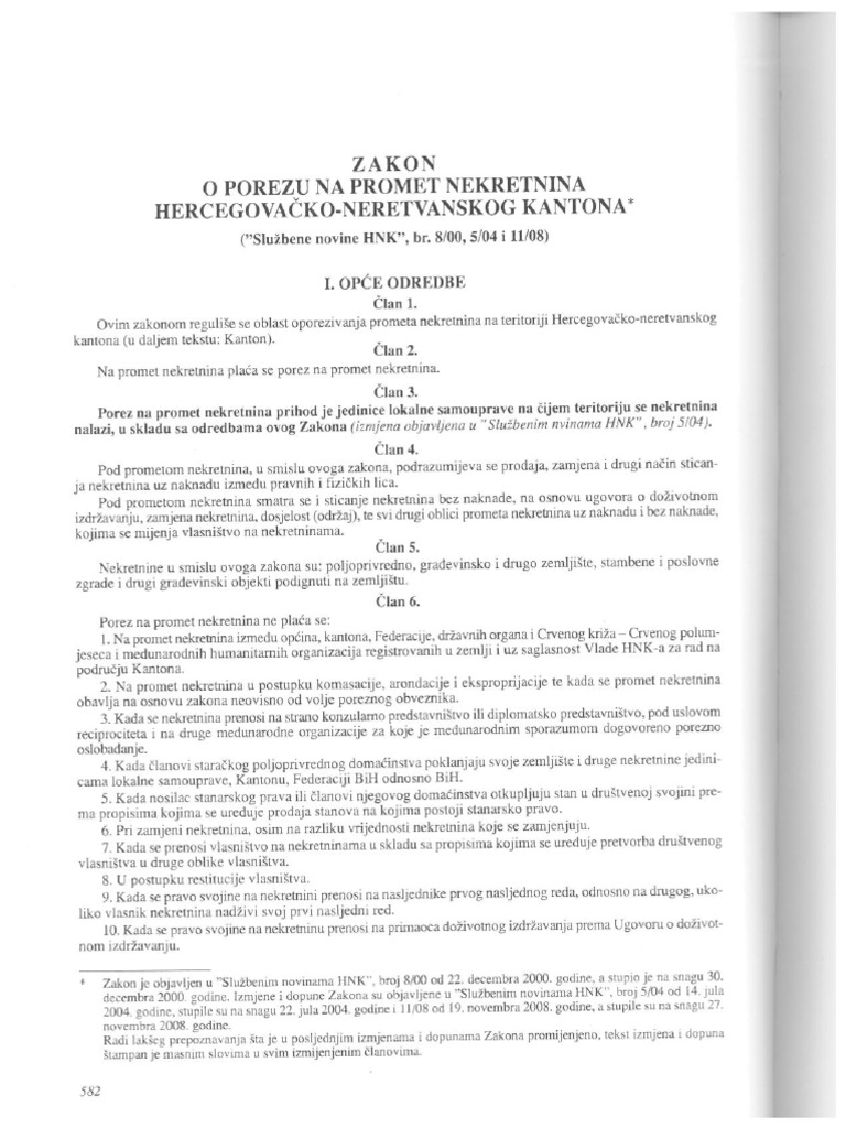 Zakon o Porezu Na Promet Nekretnina U HNK | PDF