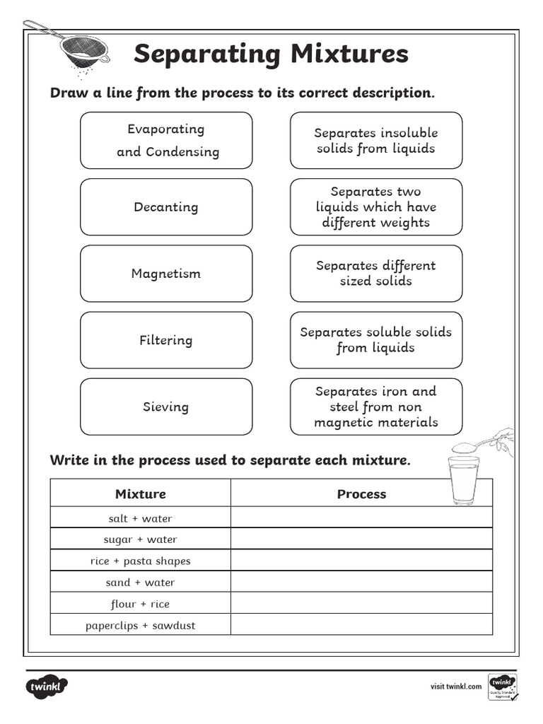 t2 S 182 Separating Mixtures Worksheet - Ver - 1 | PDF