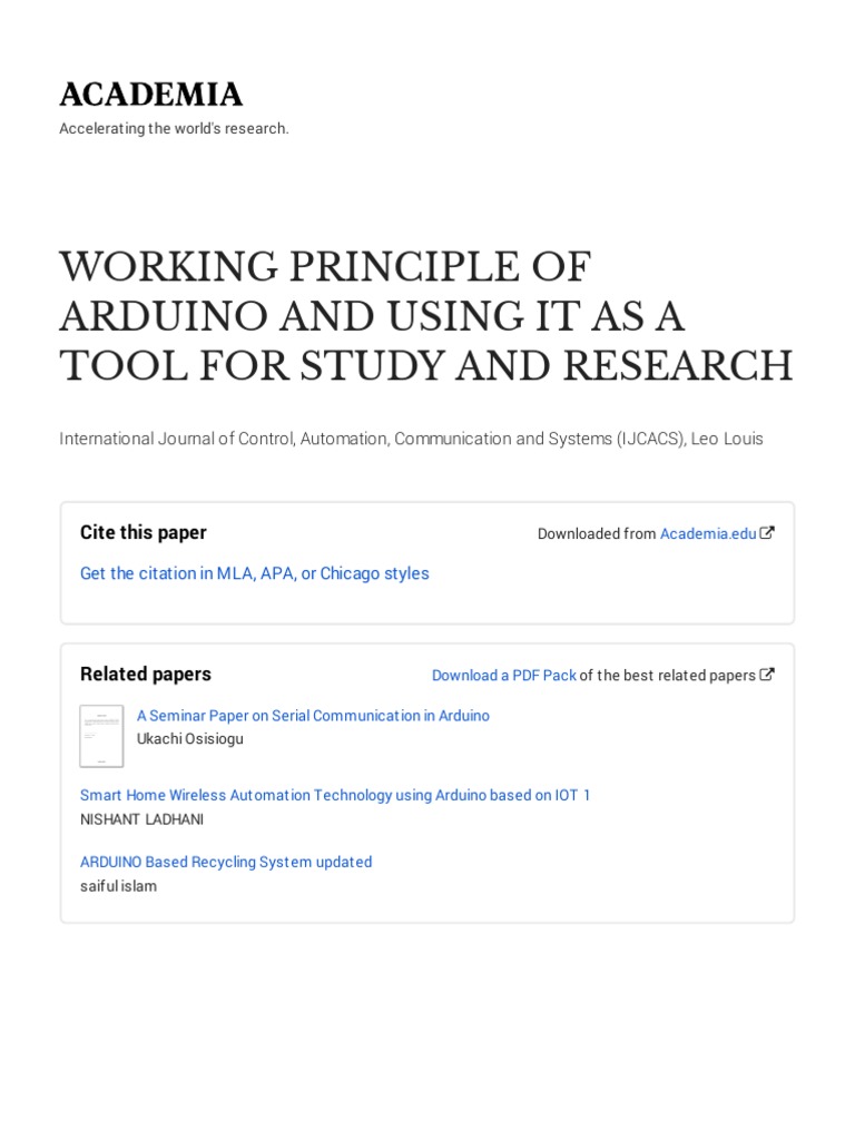 Working Principle of Arduino and Using It As A Tool For Study and Research | PDF | Arduino ...
