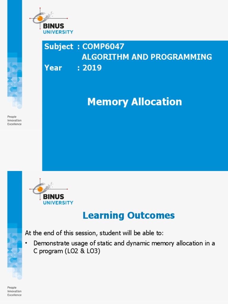 Memory Allocation: Subject: COMP6047 Algorithm and Programming Year ...