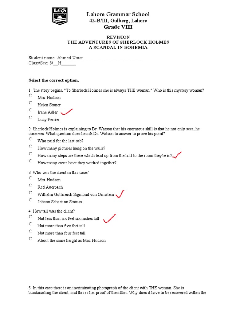 Ahmed Umar Sherlock Holmes Revision | PDF | Sherlock Holmes | Arthur ...