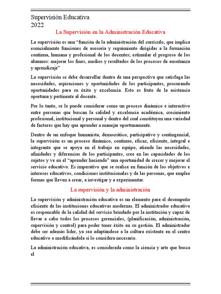 La Supervisión en La Administración Educativa | PDF | Plan de estudios ...