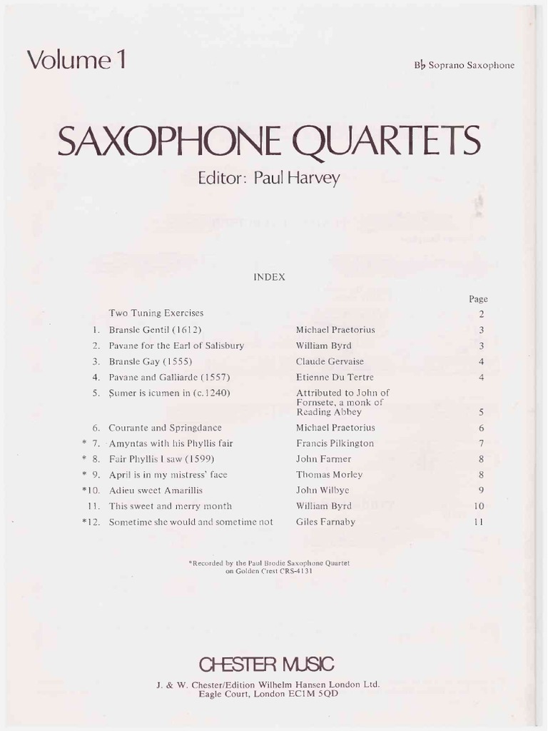 Ed. Harvey Saxophone Quartets Vol 1 Soprano Sax | PDF
