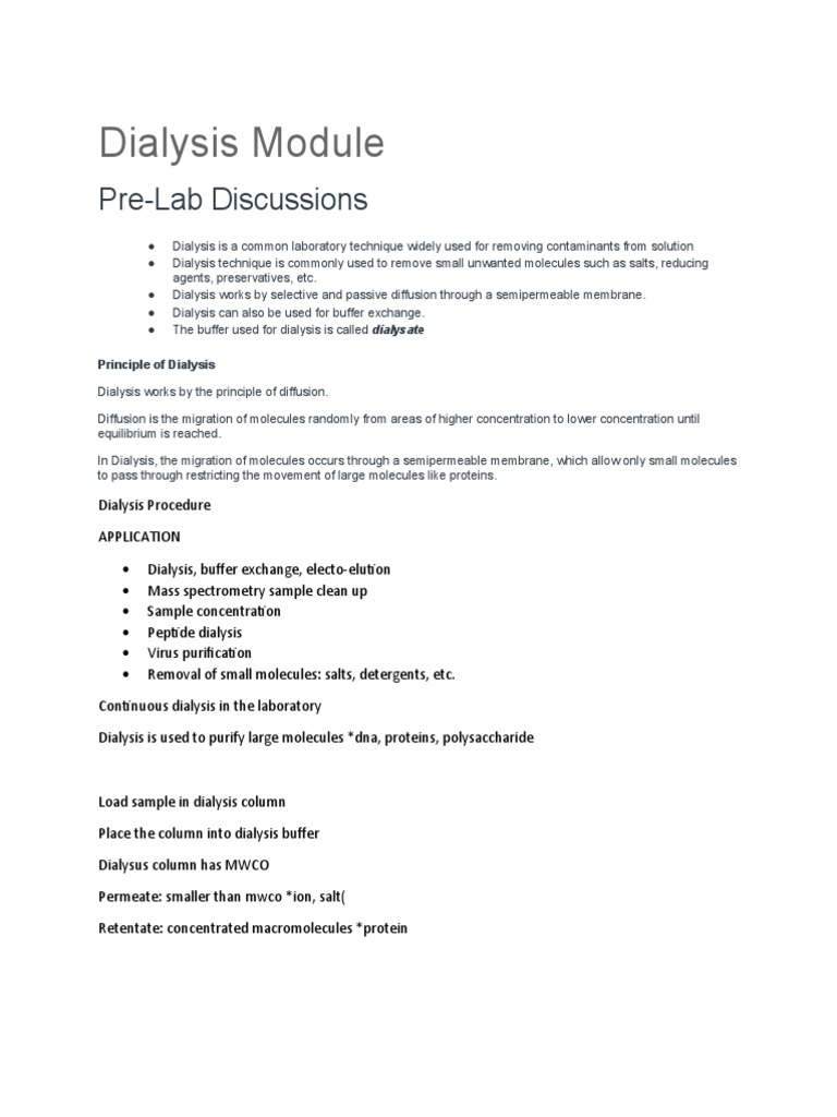 Dialysis Module: Pre-Lab Discussions | Download Free PDF | Analytical ...