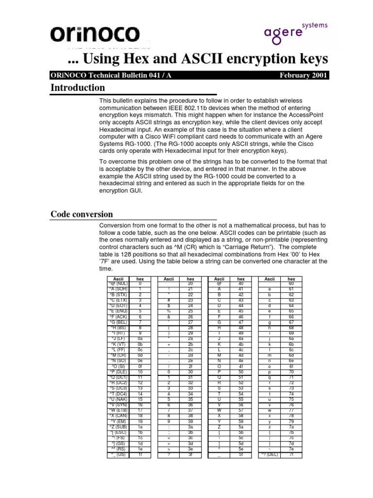 Using Hex And Ascii Encryption Keys Pdf Ascii Encodings 