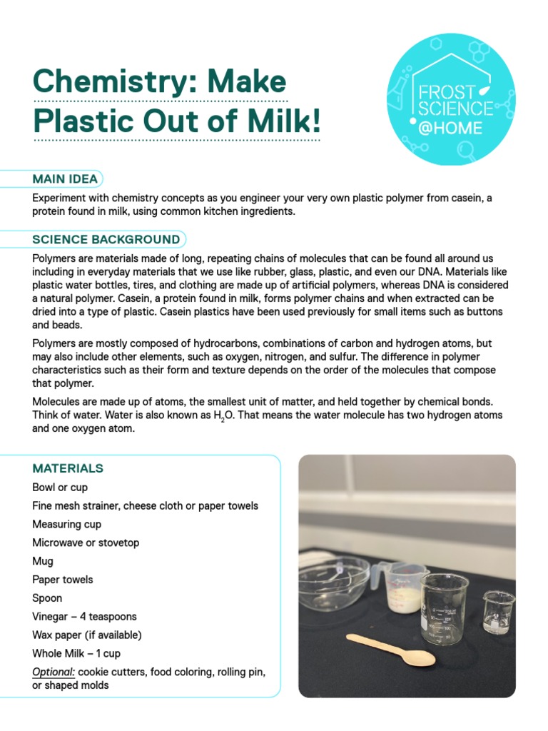Make Plastic from Milk Experiment | PDF | Polymers | Molecules