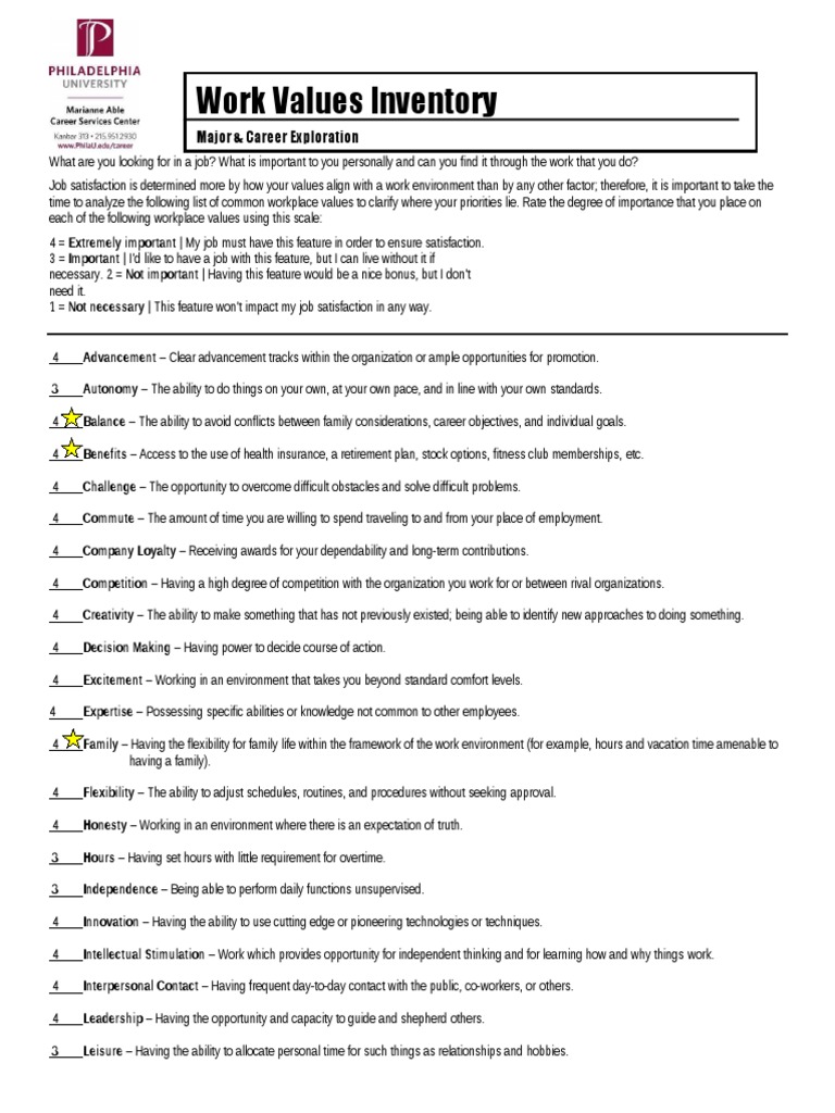 Work Values Inventory | PDF | Value (Ethics) | Employment