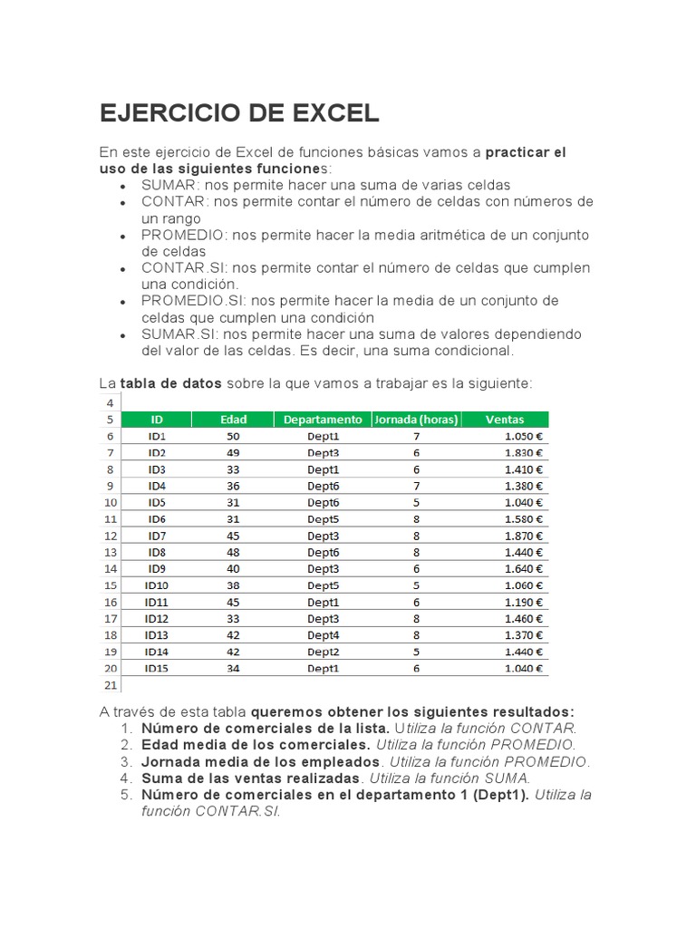 EJERCICIO DE EXCEL Funciones Con Si Sin Resolver | PDF