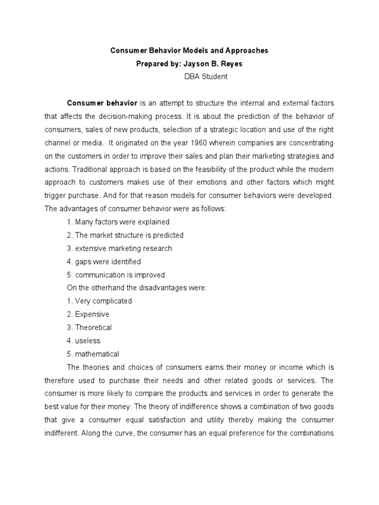 Consumer Behavior Models & Approaches Explained | PDF | Psychology ...