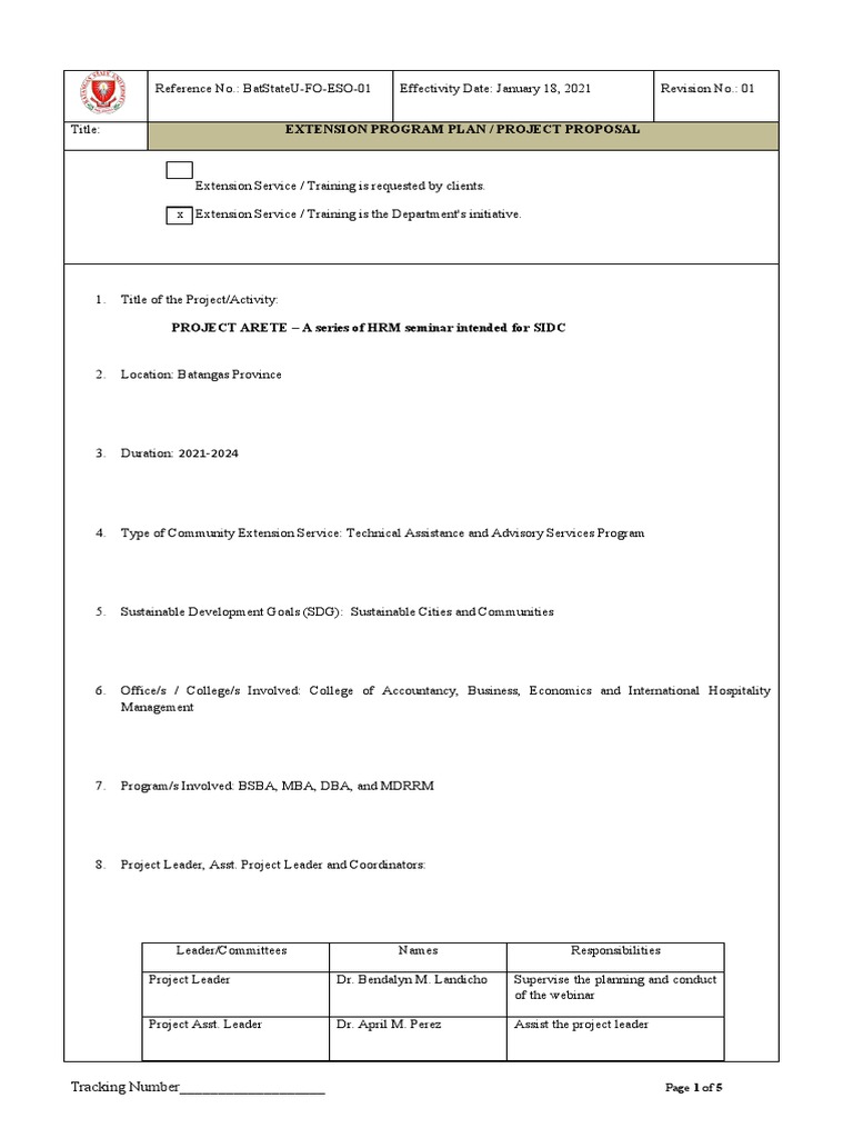 Extension Program Plan / Project Proposal: Tracking Number | PDF ...