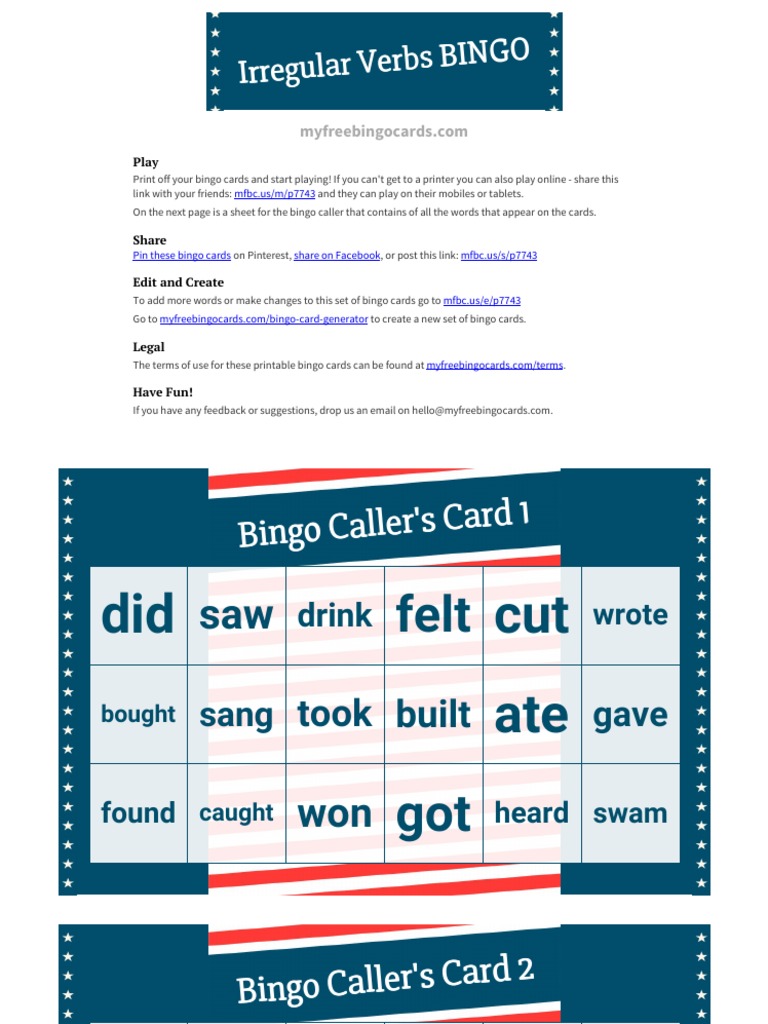 Irregular Verbs BINGO | PDF
