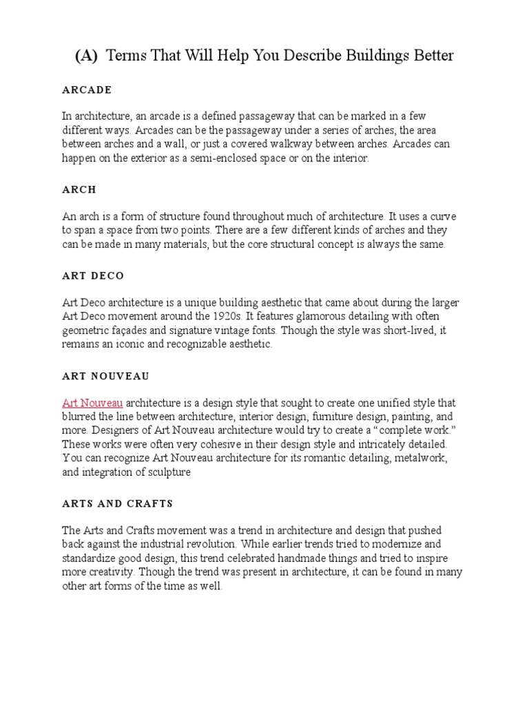 (A) Terms That Will Help You Describe Buildings Better | PDF
