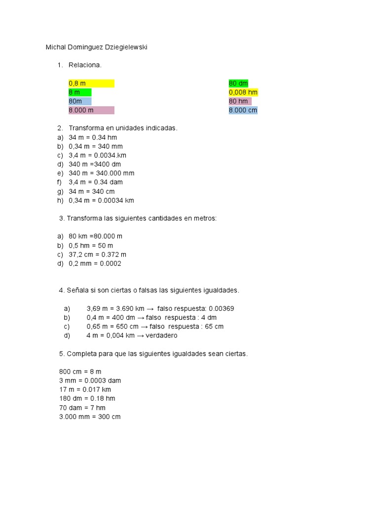 Ejercicios de Conversión de Longitudes | PDF