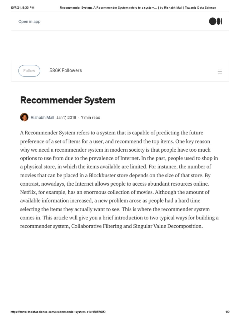 Introduction to Recommender Systems | PDF | Matrix (Mathematics ...