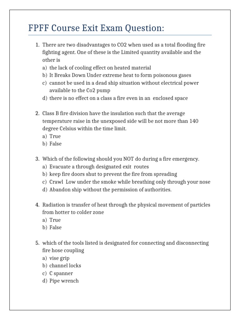 FPFF Course Exit Exam Question | Download Free PDF | Fires | Carbon Dioxide