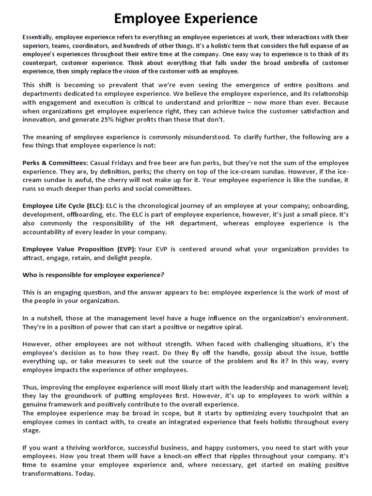 Employee Experience | Download Free PDF | Behavioural Sciences | Psychology