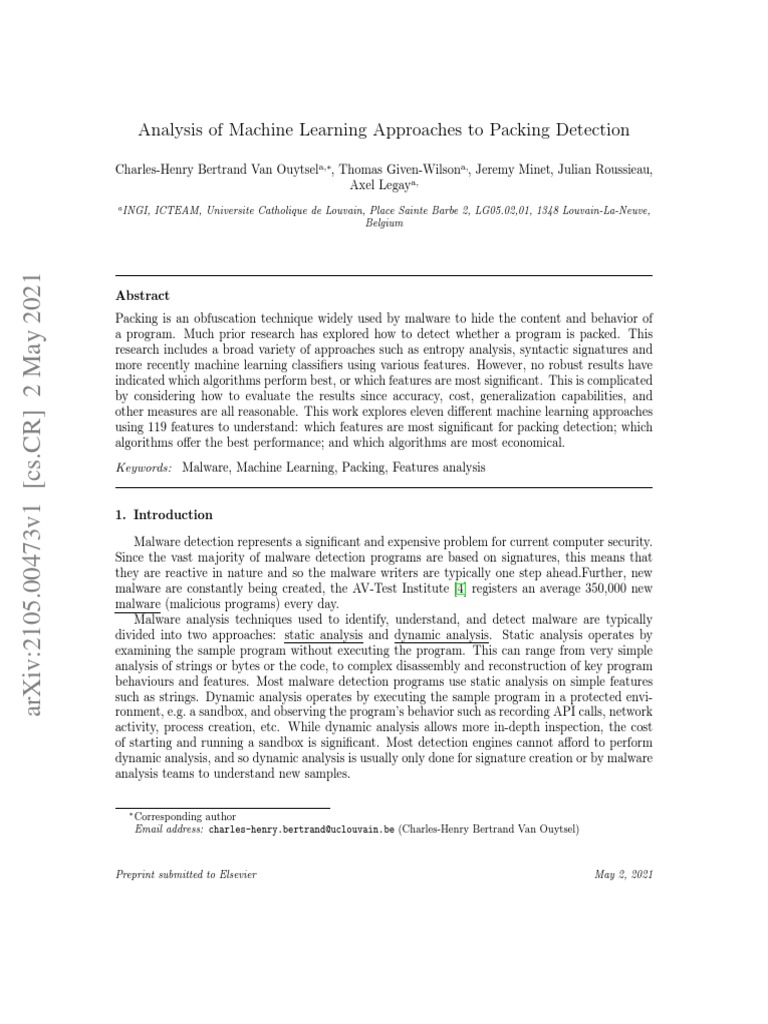 Analysis of Machine Learning Approaches To Packing Detection | PDF ...