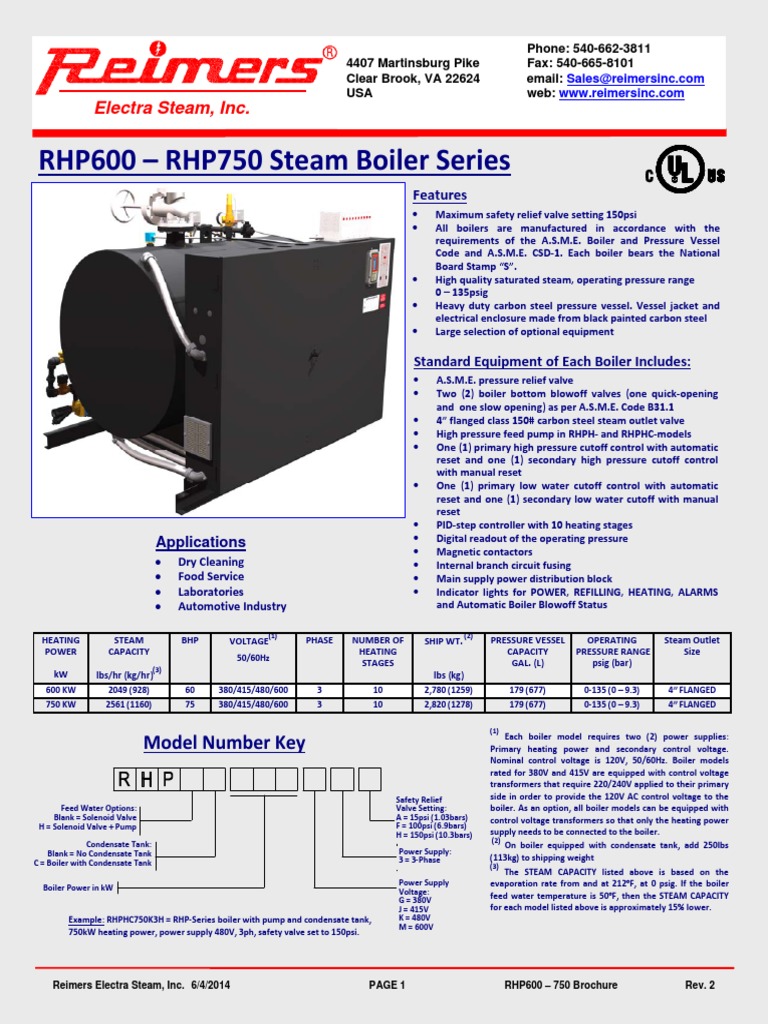 RHP600 - RHP750 Steam Boiler Series | PDF | Boiler | Transformer