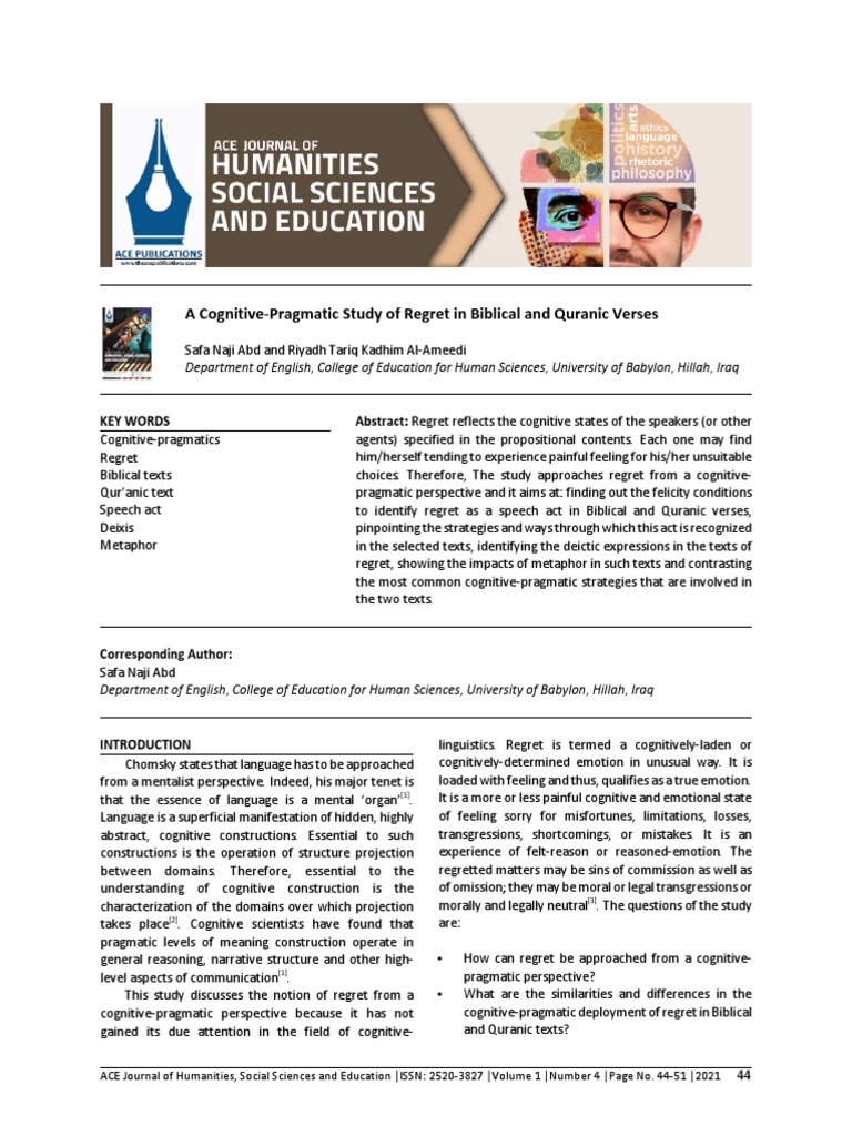 A Cognitive-Pragmatic Study of Regret in Biblical and Quranic Verses ...