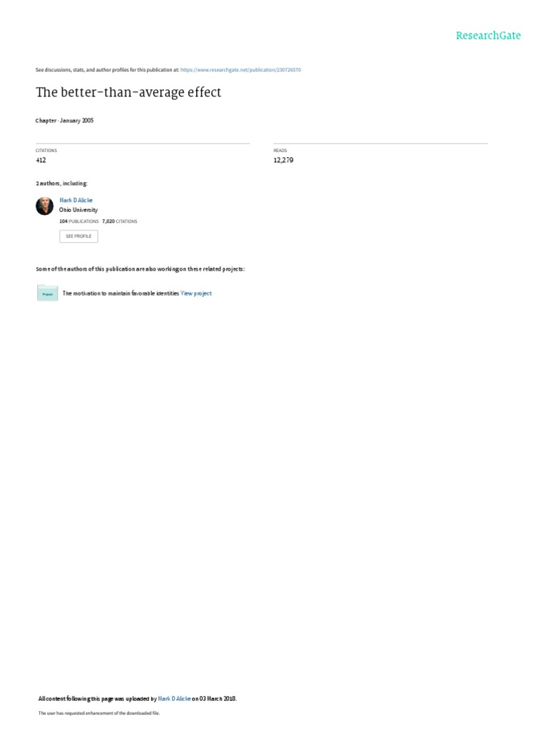 Alicke, Mark D. & Olesya Govorun - 'The Better-Than-Average Effect' | PDF | Self Esteem ...