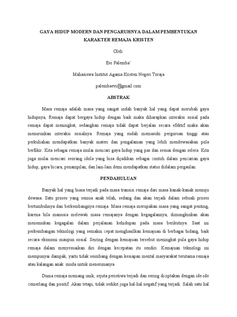 Gaya Hidup Modern Dan Pengaruhnya Dalam Pembentukan Karakter Remaja Kristen Tugas 2 MPST | PDF ...