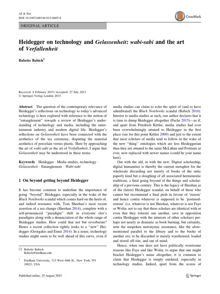 Babich, Babette - 'Heidegger On Technology and Gelassenheit - Wabi-Sabi and The Art of ...