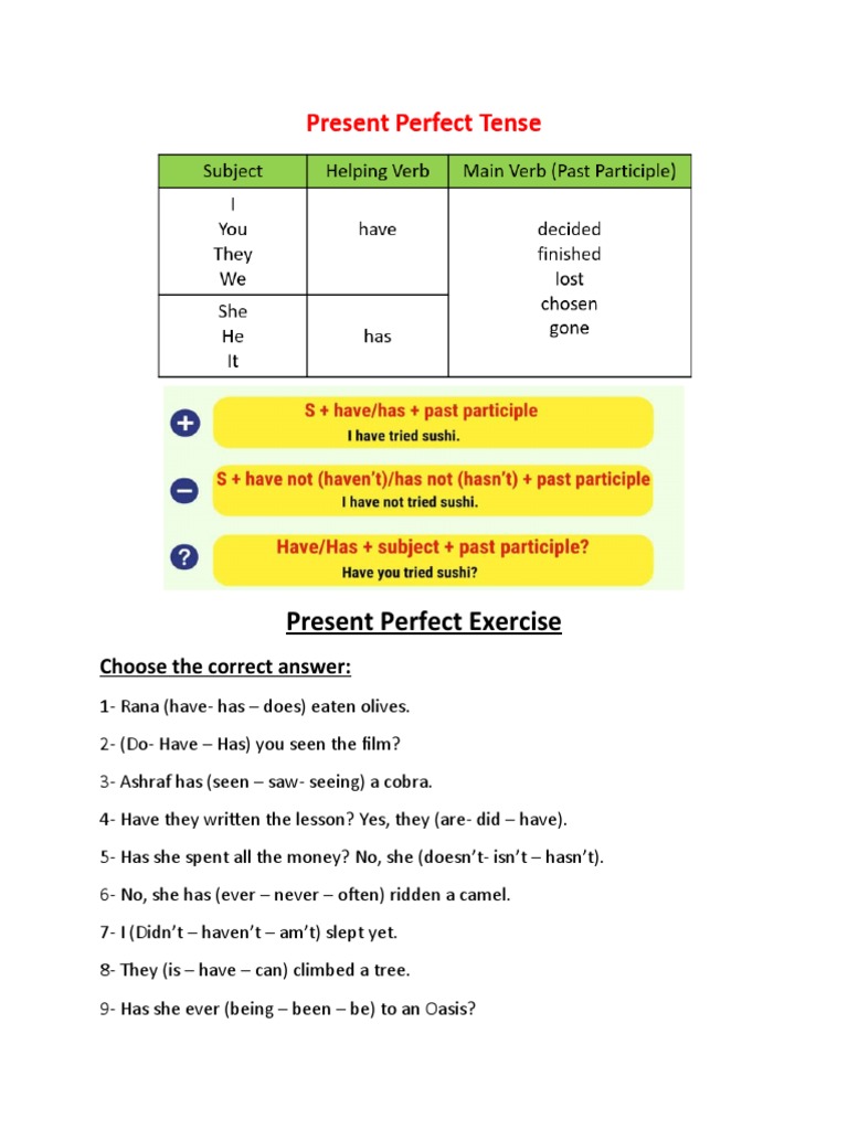 Present Perfect Exercise: Choose The Correct Answer | PDF