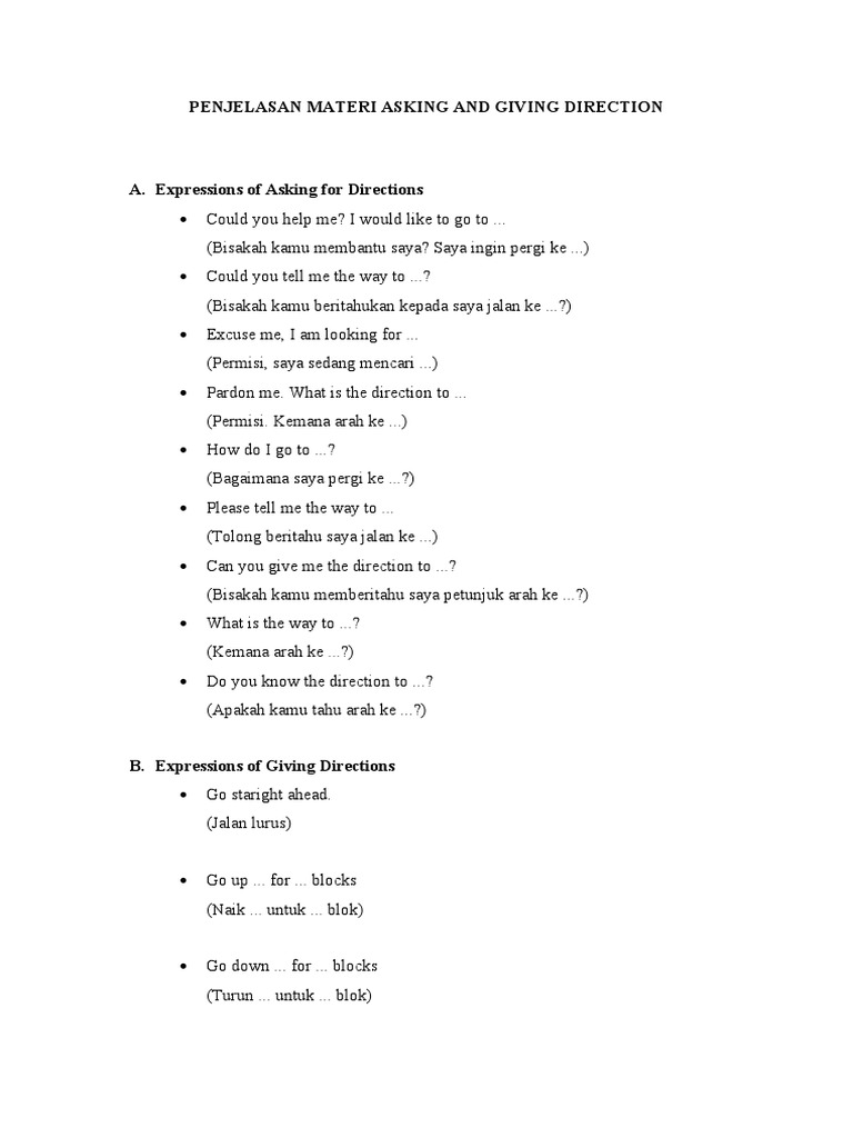 Penjelasan Materi Asking and Giving Direction | PDF