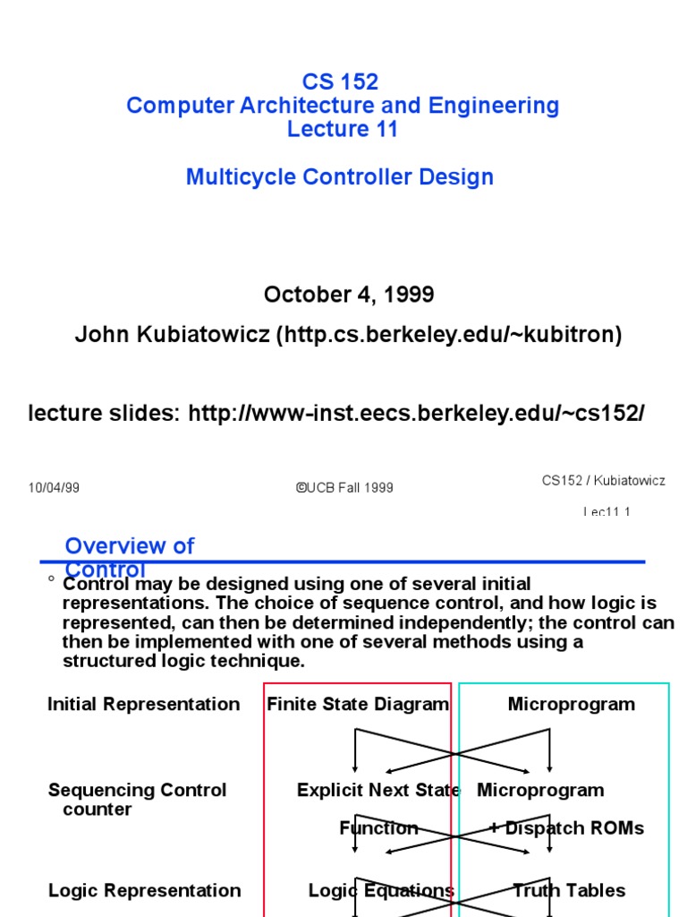 Cs 152 Computer Architecture And Engineering Multicycle Controller Design Pdf Electrical 