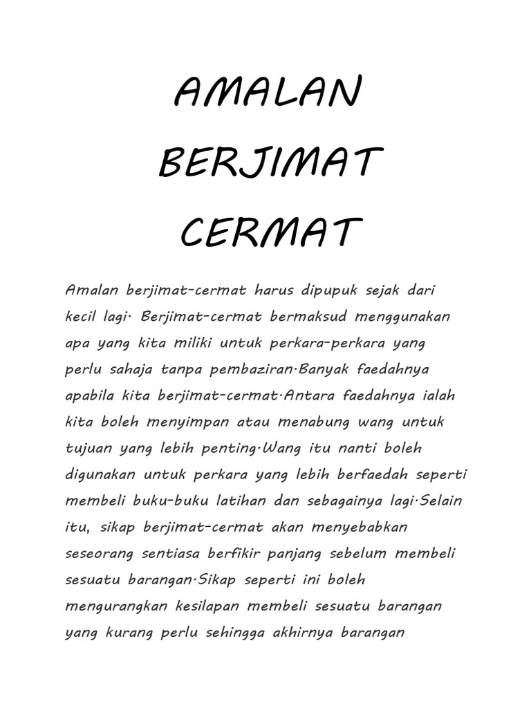 Ulasan Amalan Berjimat Cermat | PDF