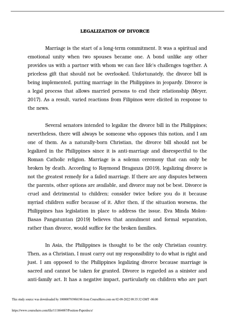 Position Paper | PDF | Divorce | Marriage