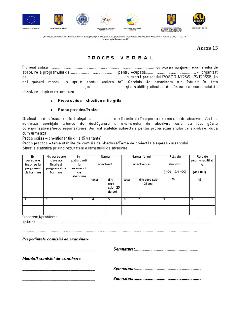 Anexa 13 - Model Proces Verbal de Examen | PDF