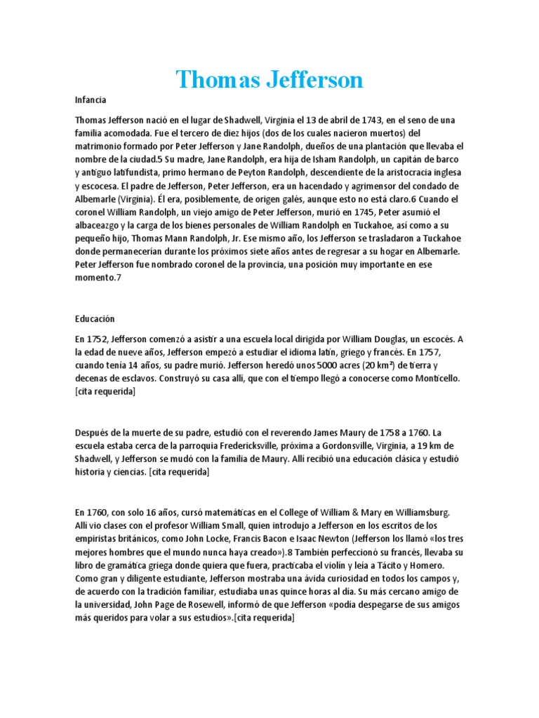 Thomas Jefferson Biografia | PDF | Benjamin Franklin | Thomas Jefferson